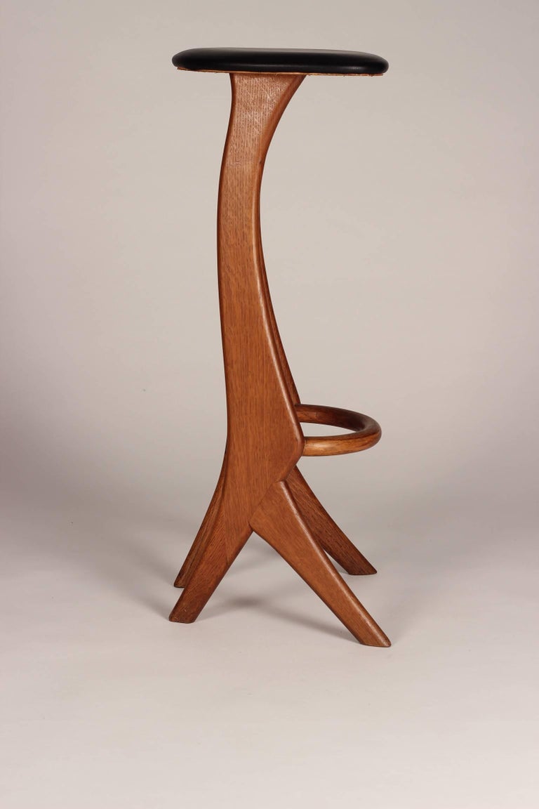 Midcentury Barstools in Teak and Leather by Reyway at 1stDibs