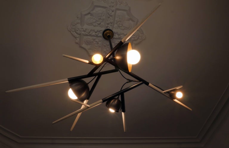 Iris, Customizable Contemporary Chandelier with Handmade Wood Spindles ...