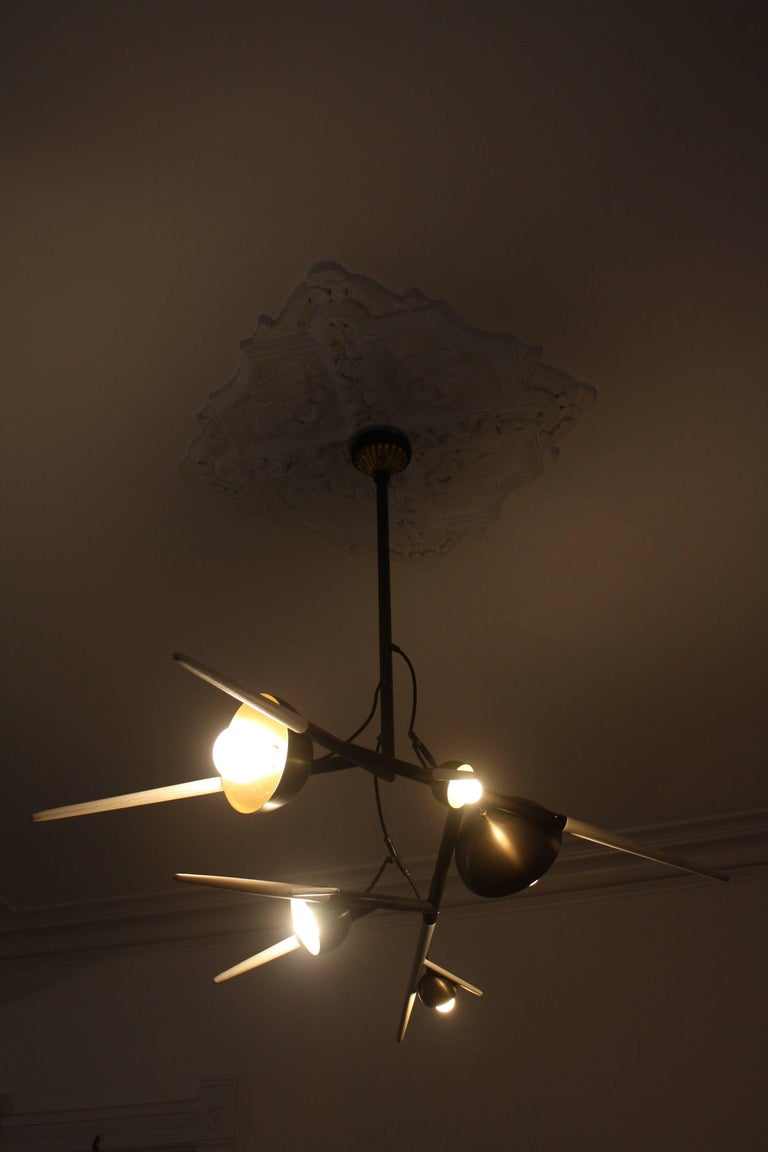 Iris, Customizable Contemporary Chandelier with Handmade Wood Spindles ...