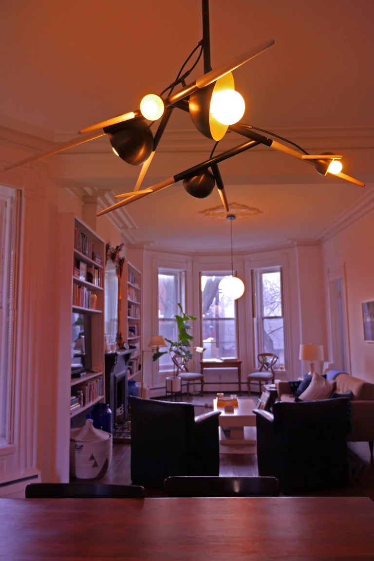 Iris, Customizable Contemporary Chandelier with Handmade Wood Spindles ...