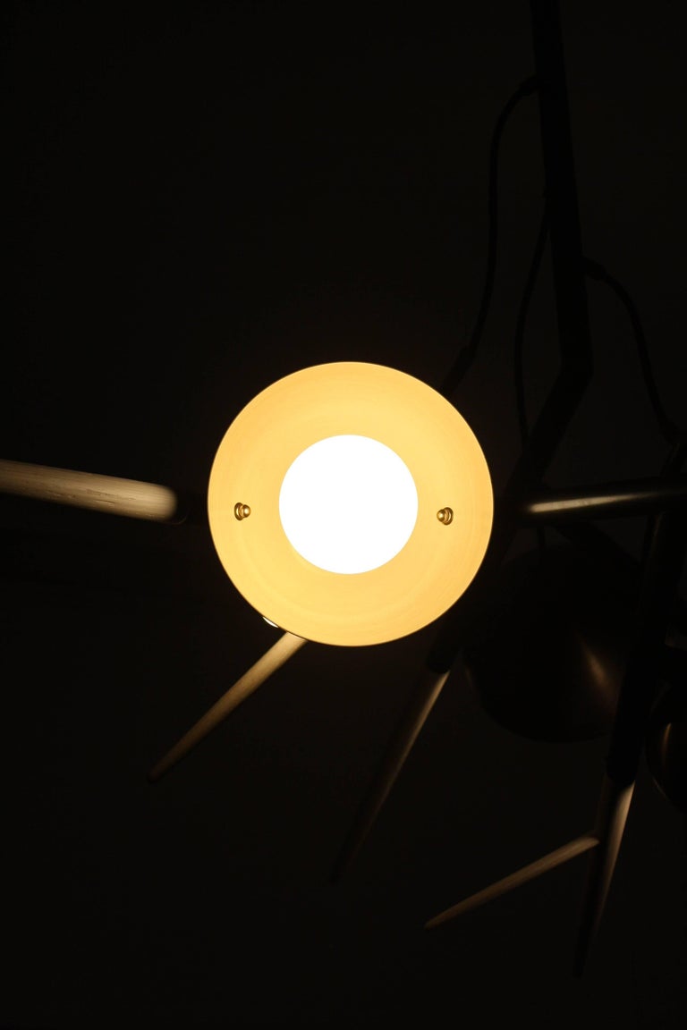 Iris, Customizable Contemporary Chandelier with Handmade Wood Spindles ...