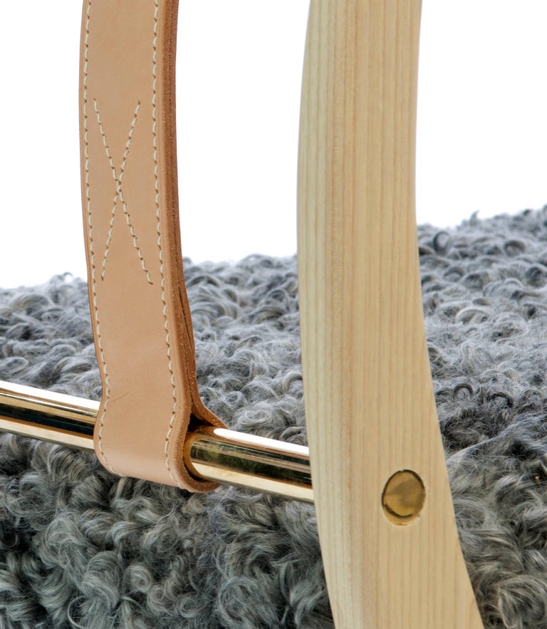 Konekt Rib Bench with Wood, Leather, Polished Brass and COM For Sale at ...