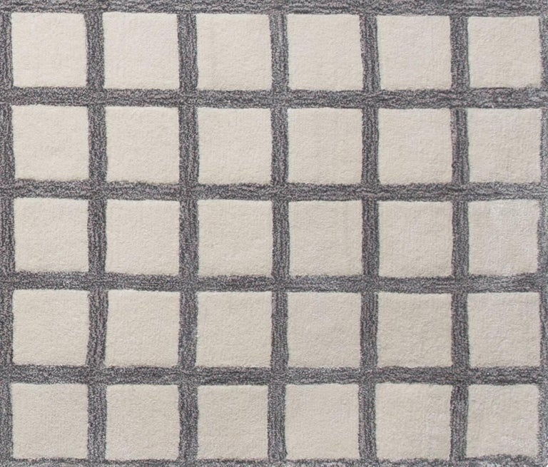 Pieces Maschi Geometric Grid Print Grey Neutral Hand Tufted Modern Rug ...