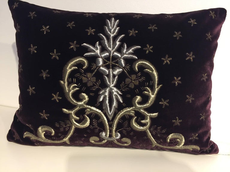 Pair of Cushions Moroccan Style Hand Embroidery Antique Gold and Silver ...