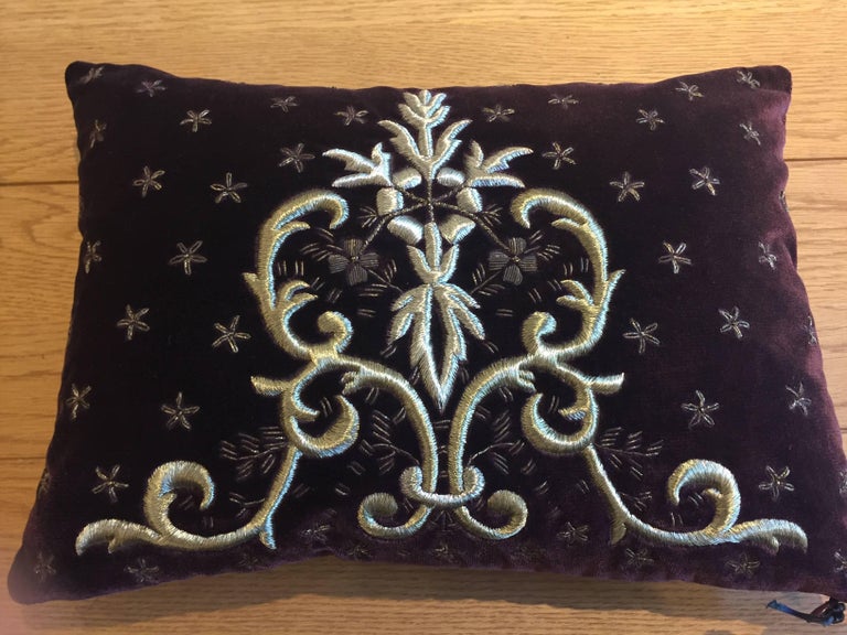 Pair of Cushions Moroccan Style Hand Embroidery Antique Gold and Silver ...