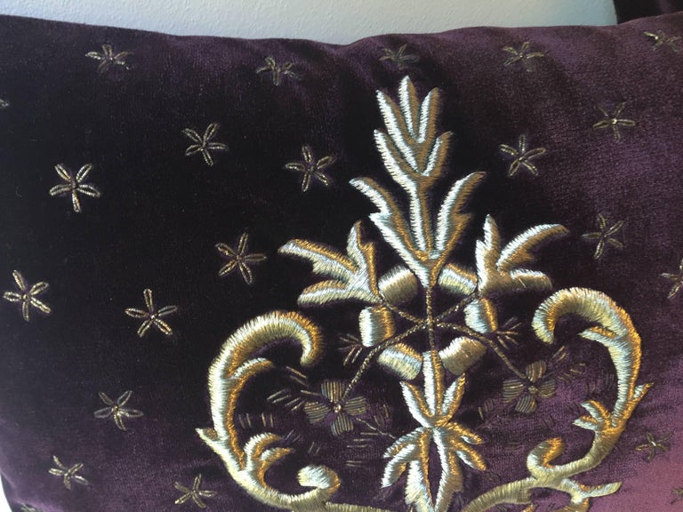 Pair of Cushions Moroccan Style Hand Embroidery Antique Gold and Silver ...