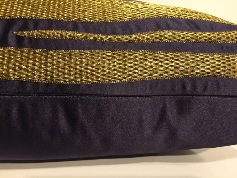 Cushions With Contemporary Hand Embroidery Gold Thread on Dark Blue ...