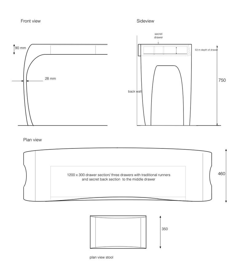 Steam Bent Dressing Table and Stool in Solid Ash by Jonathan Field ...