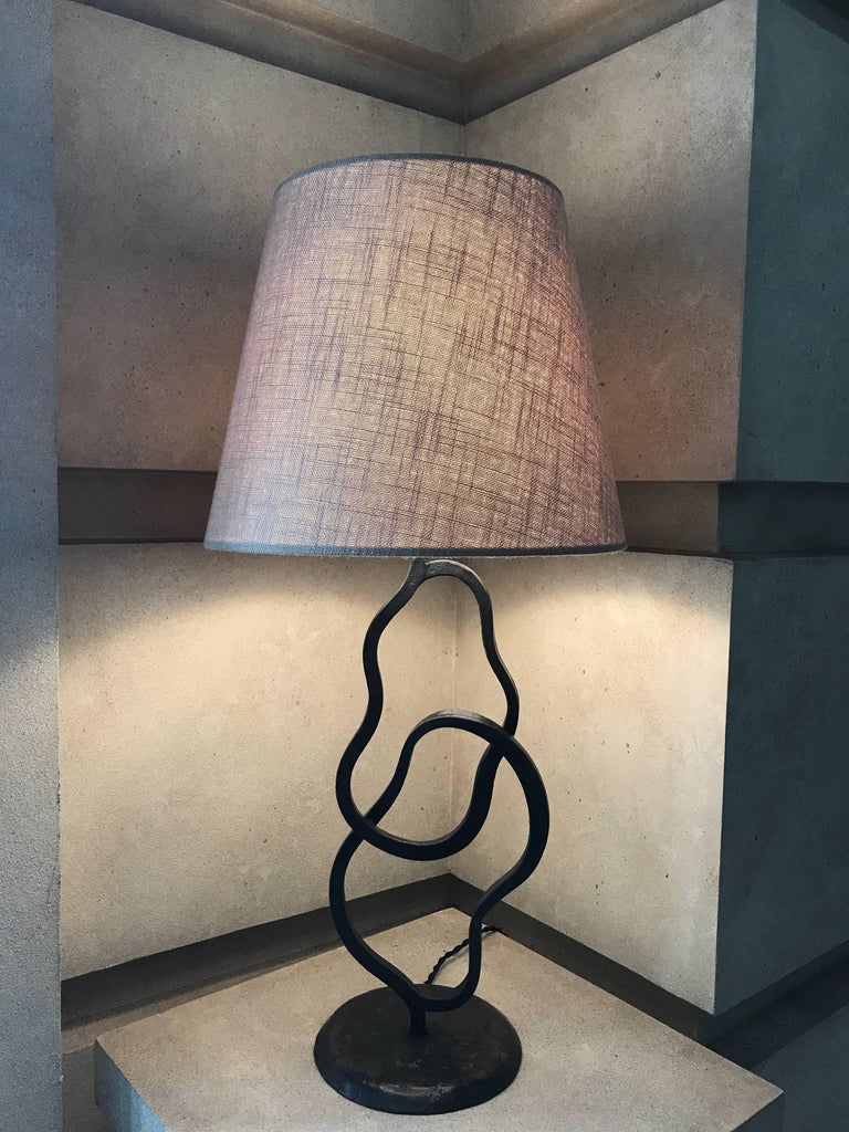 Hand-Forged, Sculptural, Abstract, Modern Wrought Iron Table Lamp For ...