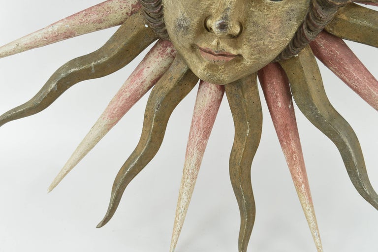 Carved Wood and Painted Sun Sculpture For Sale at 1stDibs