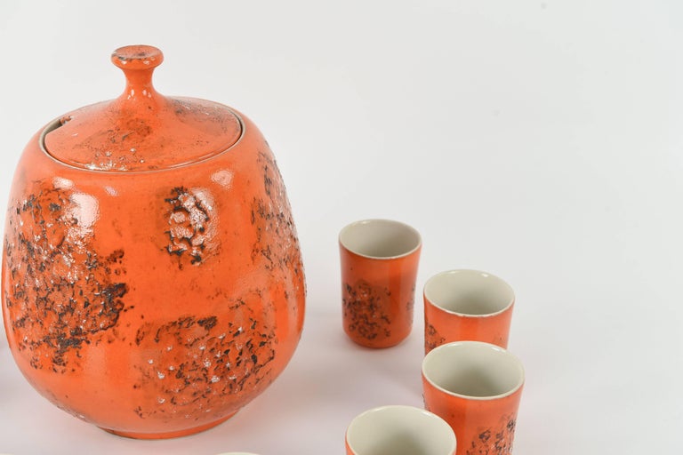 Midcentury German Ceramic Punch Bowl and Ten Cups For Sale at 1stDibs