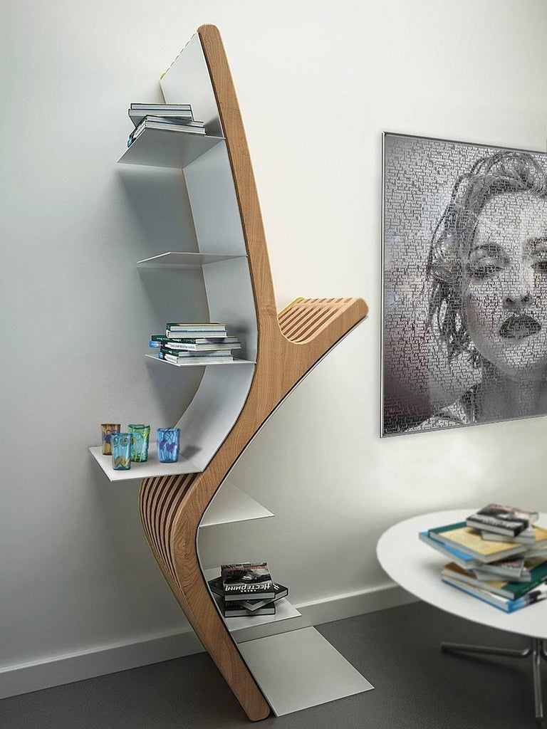 Space-Saving Double-Purpose Design Wood Steel Bookcase and Chaise ...