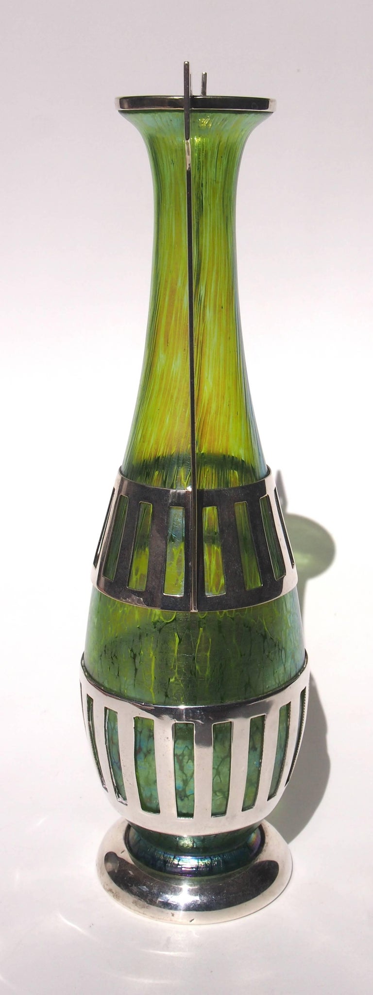 Loetz Crete Papillon Vase with Chrome Mounts at 1stDibs
