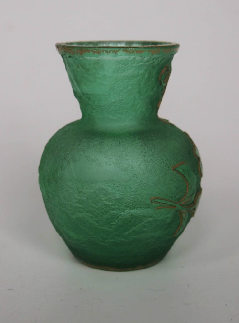 French Daum Art Nouveau Green Glass Acid Cut Back Parlant Vase Signed ...