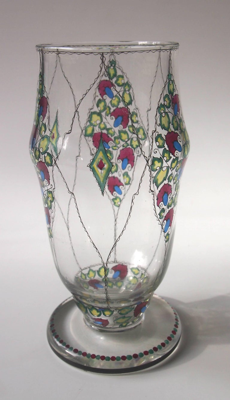 Art Deco Bohemian Fachschule Haida Enamel Glass Vase For Sale at 1stDibs
