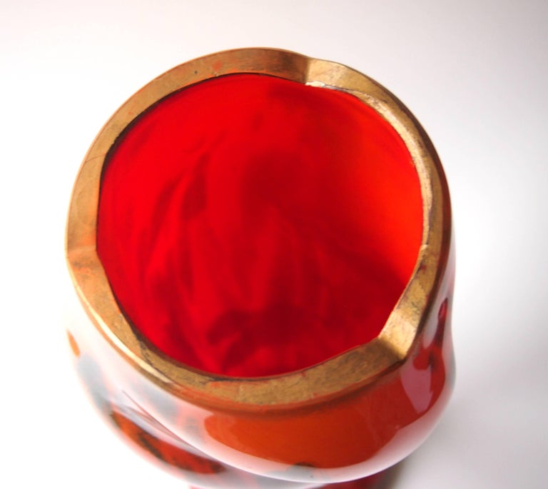 Bohemian Art Nouveau Enamelled Harrach Glass Vase in Orange and ...