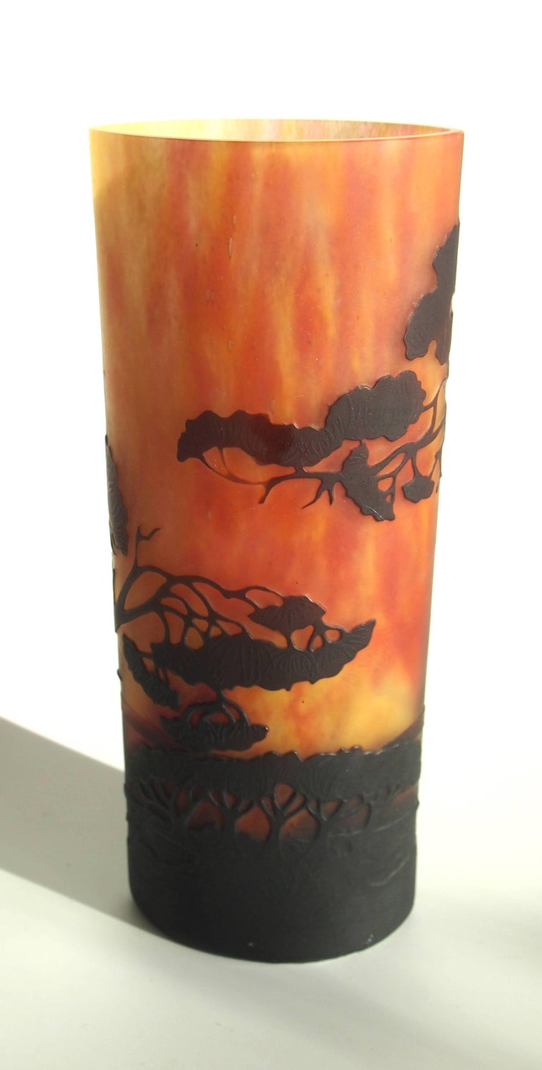 Art Nouveau Daum Cameo Sumatran Aquatic Landscape Vase at 1stDibs