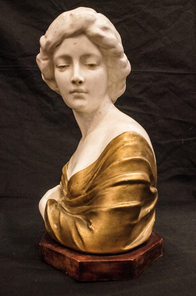 Art Nouveau Sculpture Female Bust In Plaster And Polychrome At 1stdibs