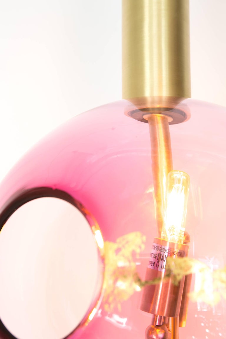 Pink Lean Light-Modern Handmade Glass with Gold Leaf, Brass Wall and ...
