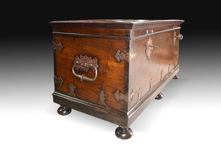 Walnut and Metal Chest with Two Locks, 17th Century For Sale at 1stDibs