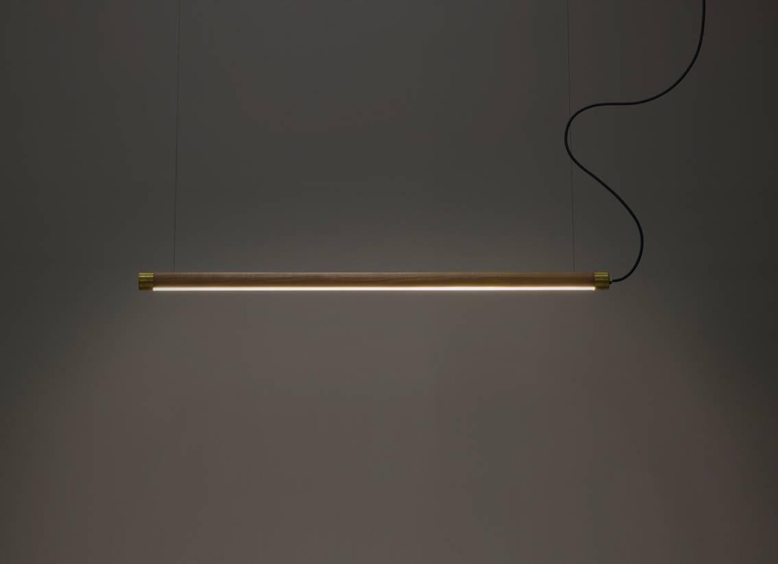 Alex Earl Classic Contemporary Ermet Light Walnut and Brass Pendant For ...