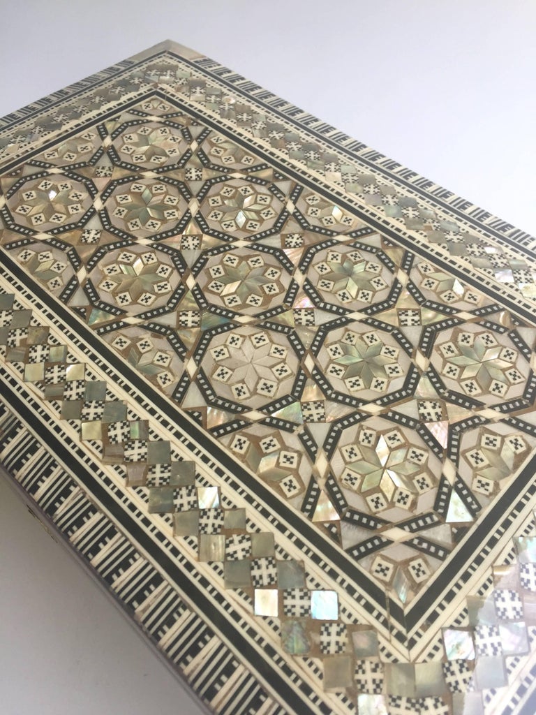 Mother-of-Pearl Jewelry Box, Inlaid Box with Key For Sale at 1stdibs