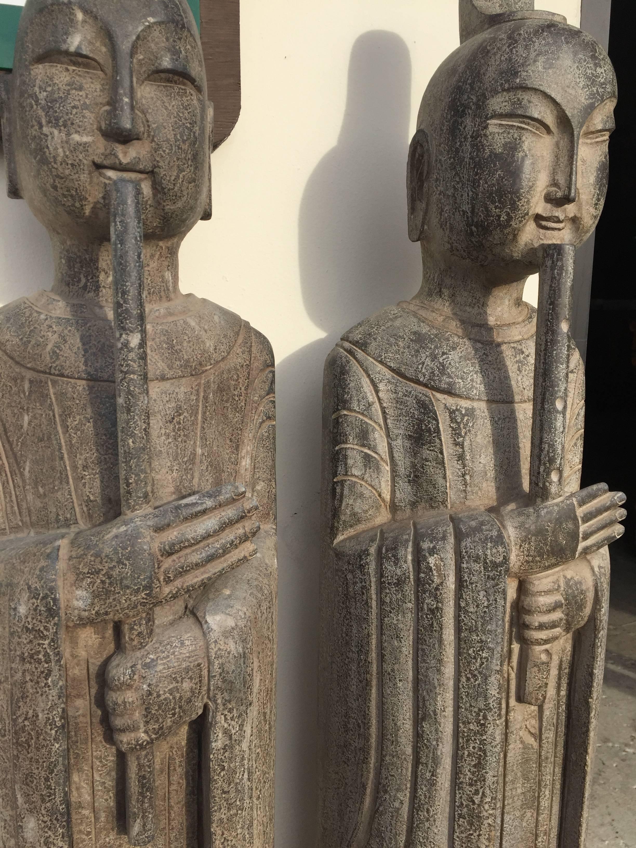 Pair of Stone Flute Player Musicians Statues at 1stDibs
