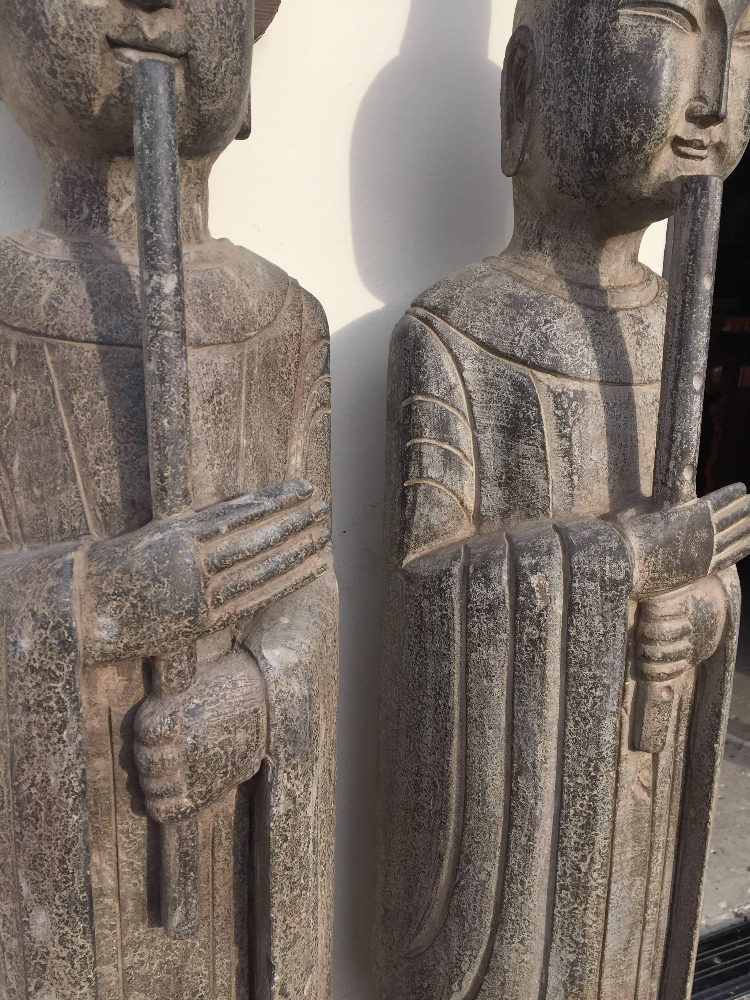 Pair of Stone Flute Player Musicians Statues at 1stDibs
