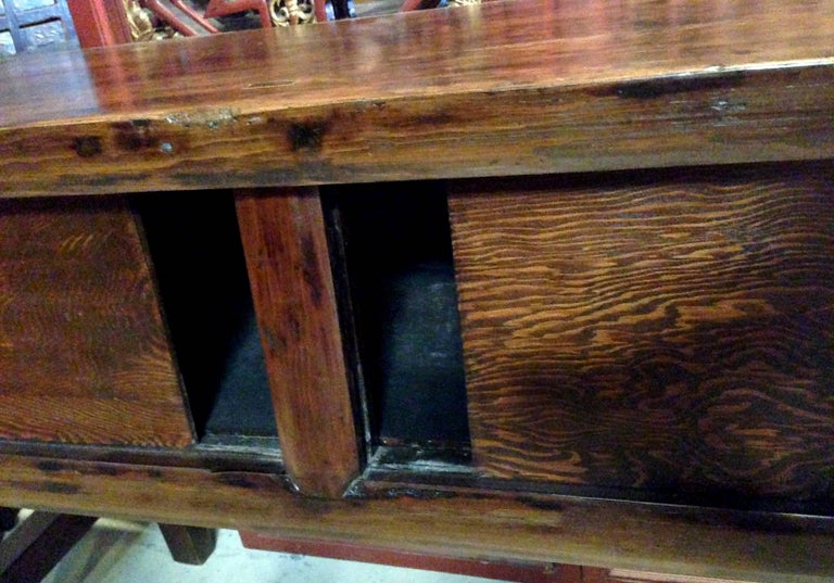 Antique Farm Table with Sliding Doors and Single Board Top For Sale at ...