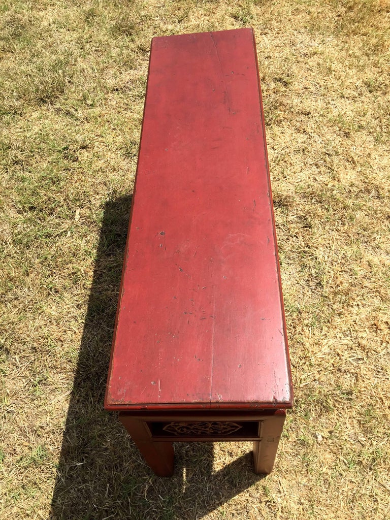 Pair Finely Carved Antique Red Benches, Chinese 19th Century, Gilded ...