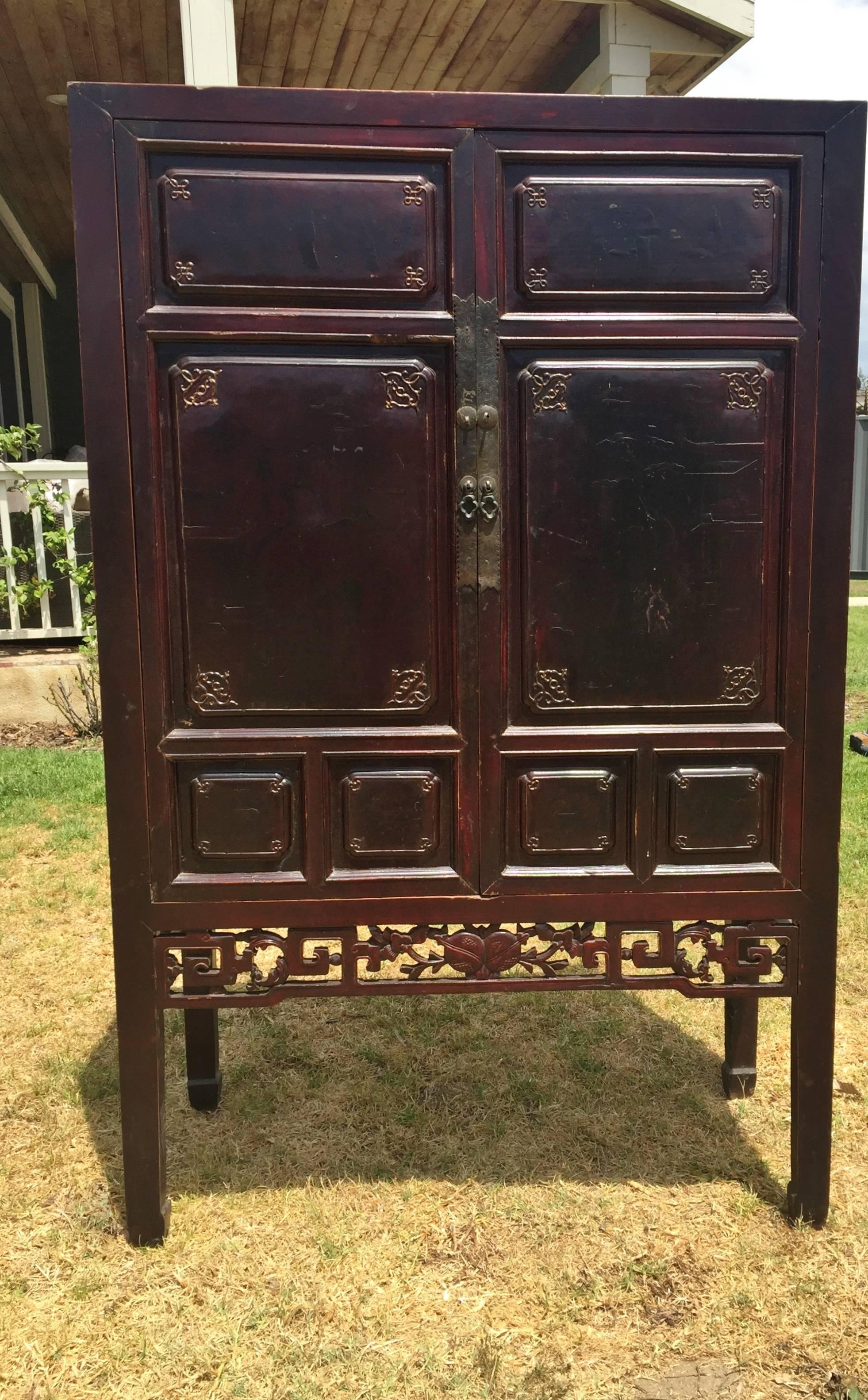 Antique Southern Chinese Scholar's Chest with Carvings at 1stDibs