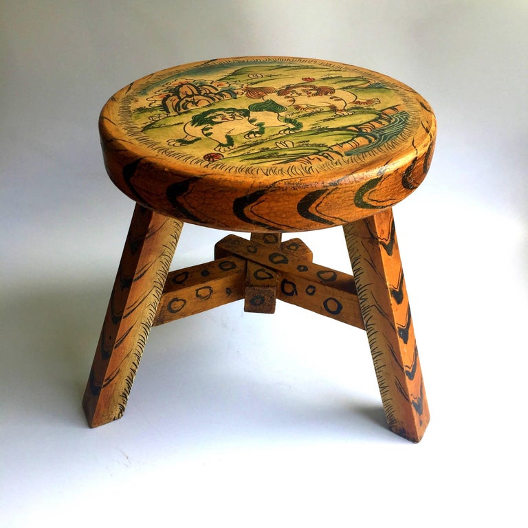 Pair of Tibetan Stools, Hand-Painted at 1stDibs | hand painted stools ...