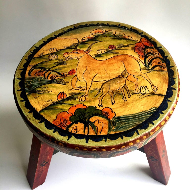Pair of Tibetan Stools, Hand-Painted at 1stDibs | hand painted stools ...