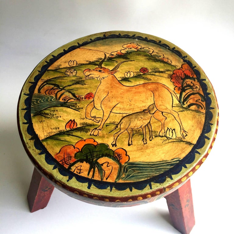 Pair of Tibetan Stools, Hand-Painted at 1stDibs | hand painted stools ...