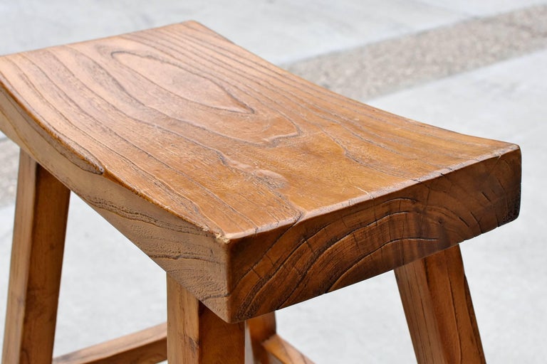 Pair of Asian Solid Elm Wood Bar Stools at 1stDibs | asian bar stools wood