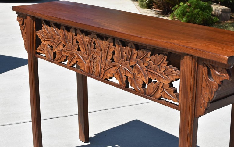 Asian Console Table with Foliage Carvings, Hand Carved at 1stDibs