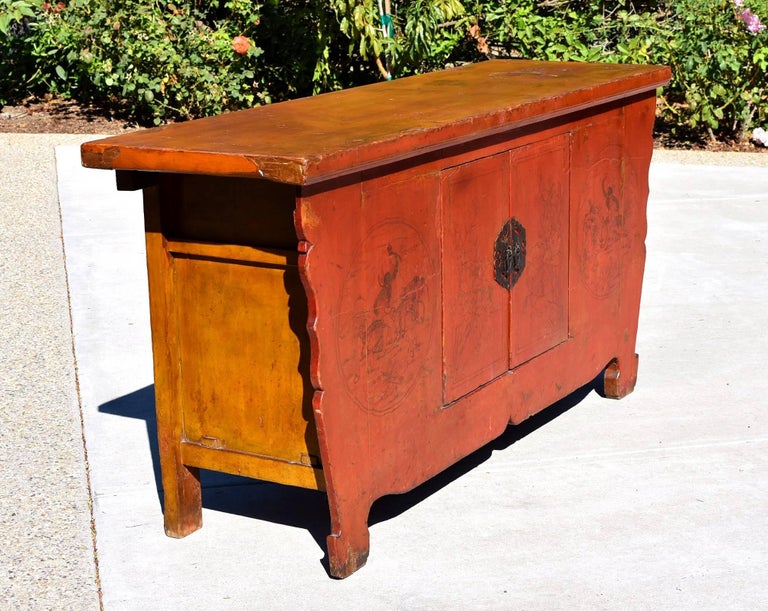 19th Century Red Lacquer Harmony Chest, with Single Solid Slab Top at ...