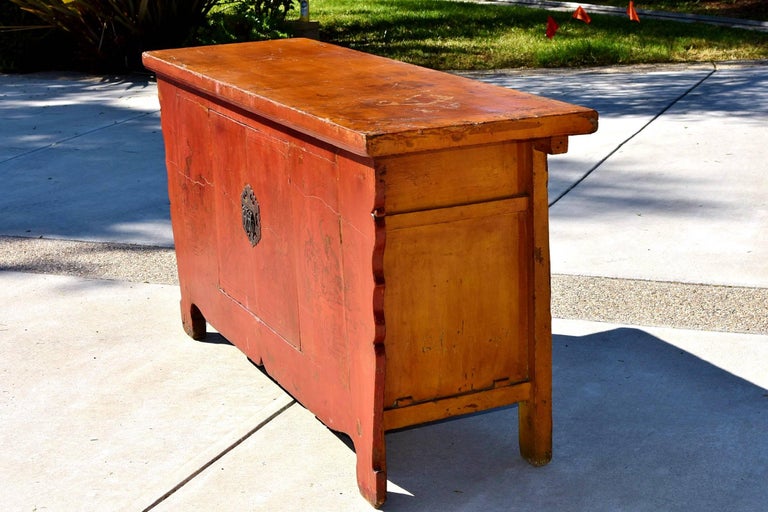 19th Century Red Lacquer Harmony Chest, with Single Solid Slab Top at ...