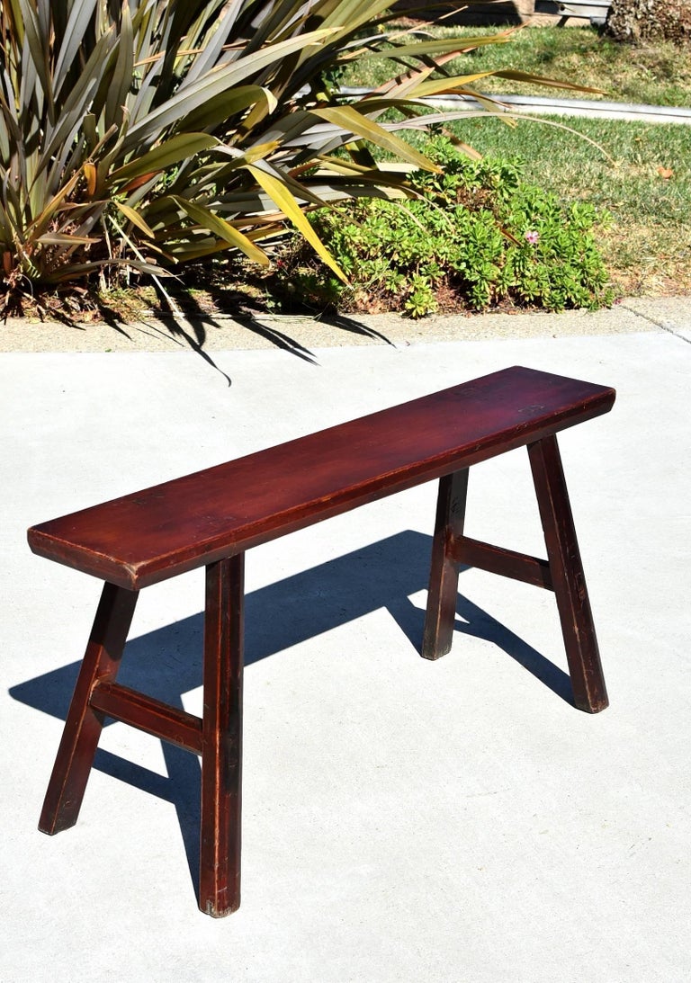 Antique Chinese Bench, Solid Wood, Reddish Brown at 1stDibs