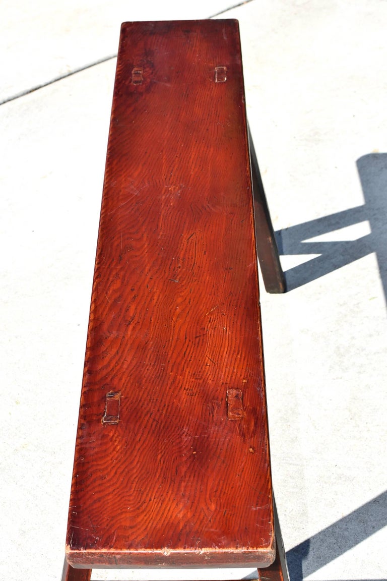Antique Chinese Bench, Solid Wood, Reddish Brown at 1stDibs
