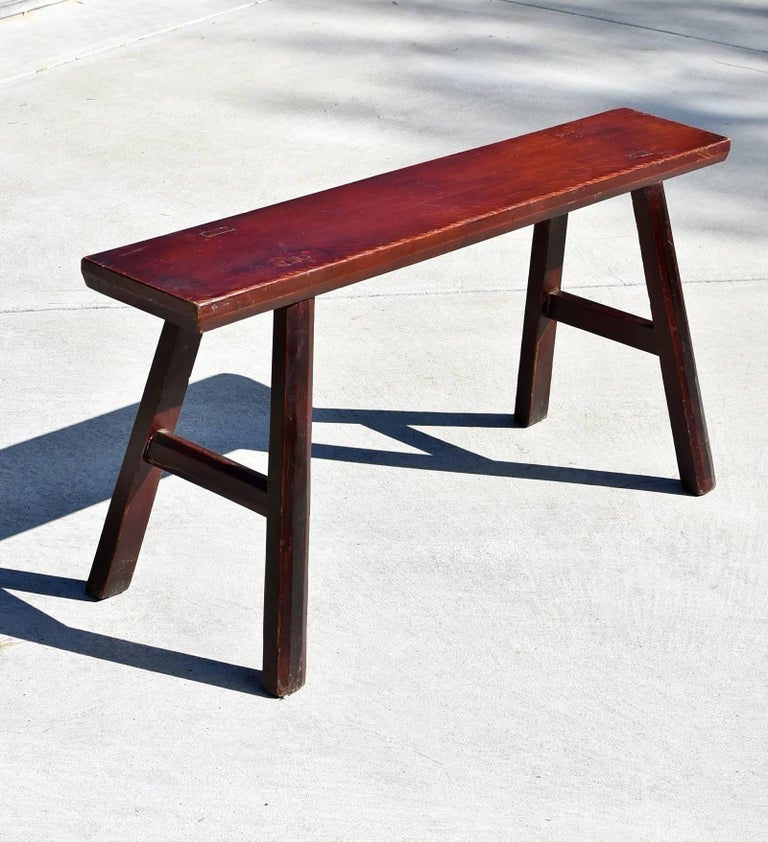 Antique Chinese Bench, Solid Wood, Reddish Brown at 1stDibs