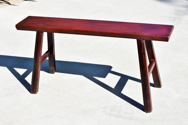 Antique Chinese Bench, Solid Wood, Reddish Brown at 1stDibs