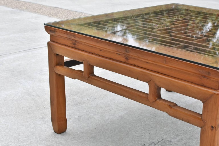 Square Asian Coffee Table with Antique Lattice Screen at 1stDibs