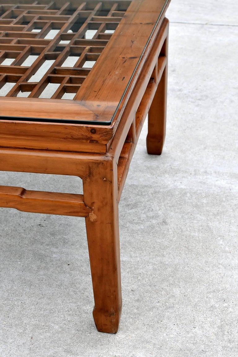 Square Asian Coffee Table with Antique Lattice Screen at 1stDibs