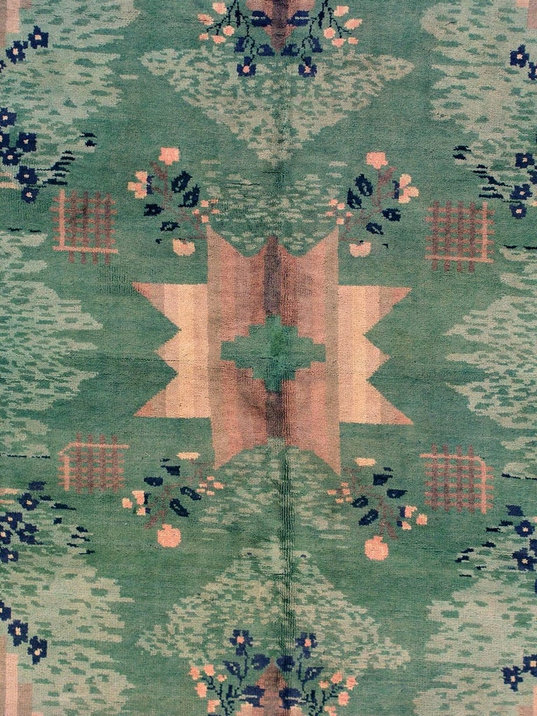 Green Antique European Art Deco Rug, circa 1920 For Sale at 1stDibs