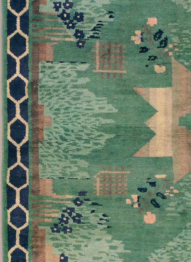 Green Antique European Art Deco Rug, circa 1920 For Sale at 1stDibs