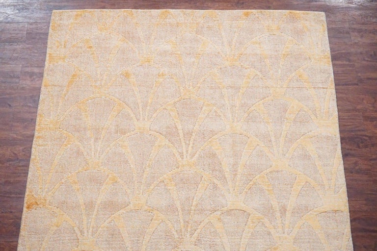 Modern Bamboo Silk and Wool Rug with Sculpted Design For Sale at 1stDibs