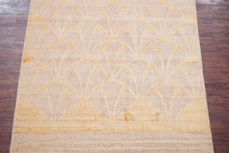 Modern Bamboo Silk and Wool Rug with Sculpted Design For Sale at 1stDibs
