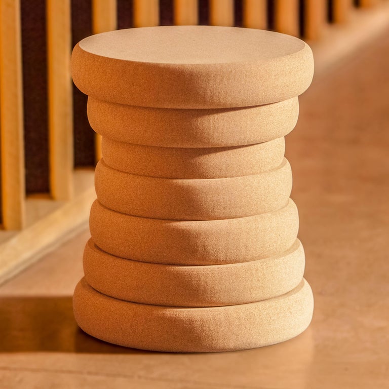 Modern stool by Philippe Cramer, in cork, with smooth edge created by ...