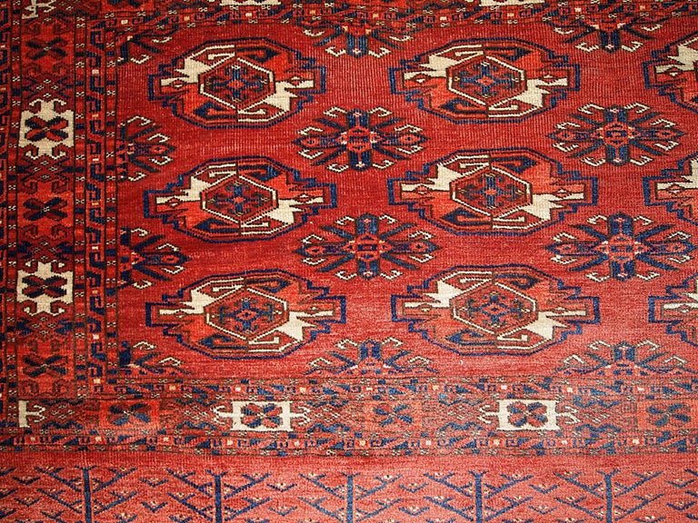 Handmade Antique Collectible Turkmen Yomud Rug, 1880s at 1stDibs